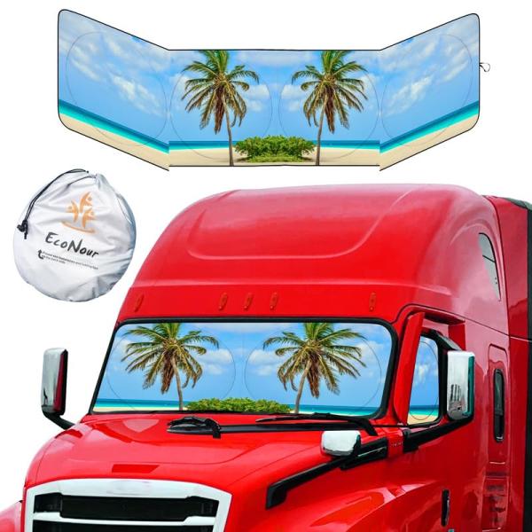 商品名: EcoNour Semi-Truck Printed Sun Shade for Windshield and Side Windows | 2 Tropical Tree 240T Sunshade for Truck Wind...