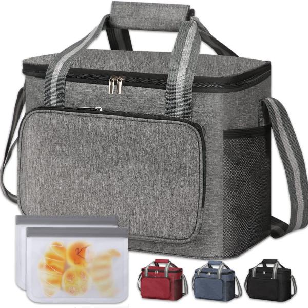 商品名: Lサイズ ランチバッグ レディース メンズ 24缶 (15L) 断熱ランチボックス オフィス 仕事 ピクニック ビーチ 再利用可能 漏れ防止 クーラー 冷却 ランチトートバッグ 調節可能なショルダーストラップ付き(グレー) Lar...