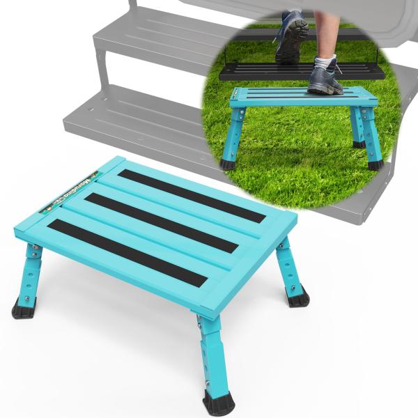 商品名: Marudina (マルディナ) 3段階調節可能 RVステップ クロスカバー 滑り止めの表面付き 軽量アルミニウム折りたたみステップスツール 最大1ポンドまで対応 RVや多目的シナリオに最適 (ブルー) Marudina Larg...