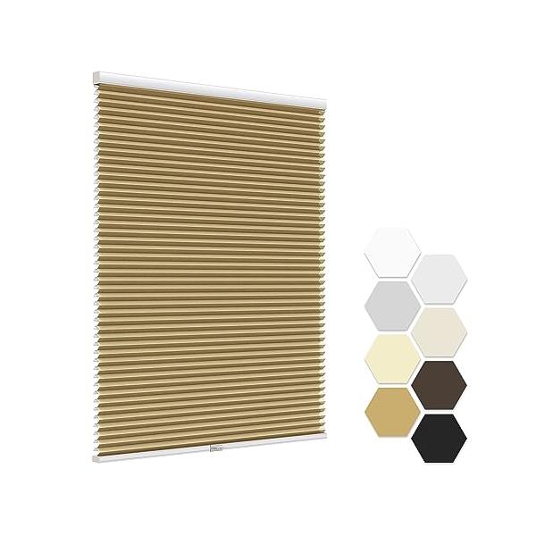 商品名: LazBlinds 工具不要 ドリル不要 コードレス セルラーシェード、ライトフィルタリングハニカムシェード プリーツブラインド 窓サイズ幅55.94cm x 高さ121.9cm ブラウン LazBlinds No Tools N...