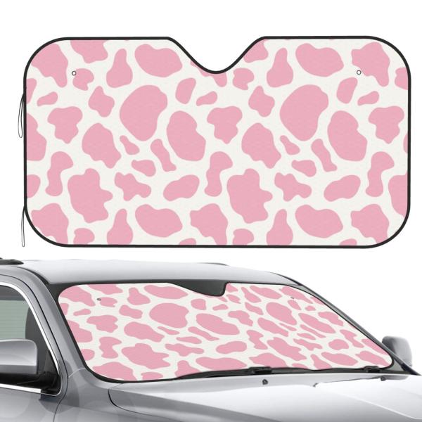 商品名: VunKo フロントウィンドウ 車用サンシェード ウィンドシールド - ピンクの牛のプリント 折りたたみ式 かわいい 面白いサンシェード 車 トラック SUV用 - ブロック 紫外線 バイザー シールド カバー 車を涼しく保つ ミ...