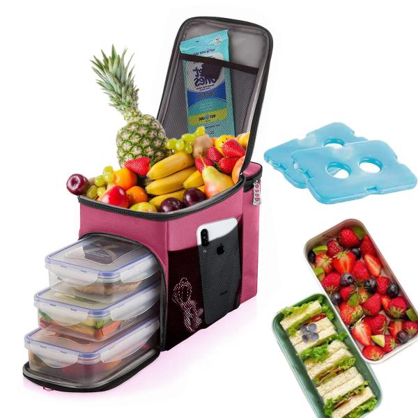 商品名: Top&amp;Top 断熱ランチボックスセットとクーラーバッグ レディース メンズ (トートランチバッグには、再利用可能な食事準備容器3個+アイスパック2個+取り外し可能なショルダーストラップ付き) 学校、オフィス、キャンプ用ラ...