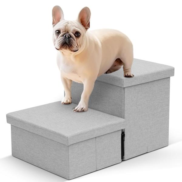 商品名:  Heeyoo Dog Stairs with Storage, Foldable Dog Steps for Small Dogs, 2 Tiers Non-Slip Pet Stairs for High Beds Or Co...