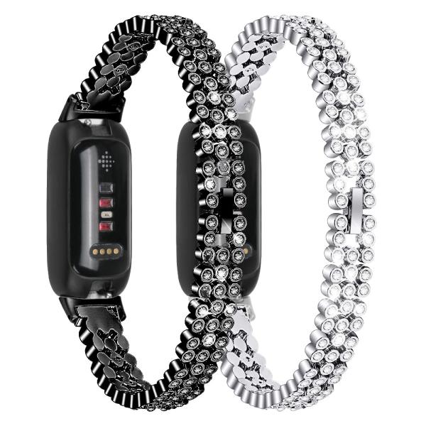 商品名: スリムキラキラバンド Fitbit Inspire 3スマートウォッチ対応 ラインストーン ドレッシーブレスレット Inspire 3交換用リストバンド アクセサリー ジュエリーストラップ レディース ガールズ (ブラック&amp...