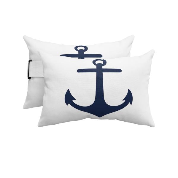 商品名: 長椅子用アウトドア枕 マリンネイビーブルーアンカー ホワイト背景 防水ヘッドレスト枕 腰枕 調節可能なゴムストラップ付き ビーチ/プールサイド/パティオ/オフィス用 (2パック) Outdoor Pillow for Chaise...