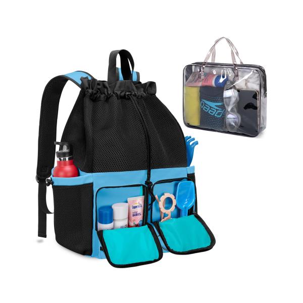 商品名: Fasrom メッシュビーチバッグ バックパック 防水バッグとポケット付き 大きな巾着水泳バックパック 旅行 ジム プールスポーツ用 Fasrom Mesh Beach Bag Backpack with Waterproof B...