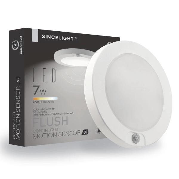 商品名:  SINCELIGHT PIR Motion Sensor 7W LED Ceiling Light (Φ6''/146mm), Automatically ON/Off, Movement Activated, Cool Whi...