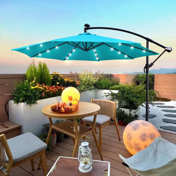商品名:  Royard Oaktree 10FT Patio Offset Umbrella w/Solar LED Lights Outdoor Cantilever Hanging Umbrella w/Crank &amp; Cro...