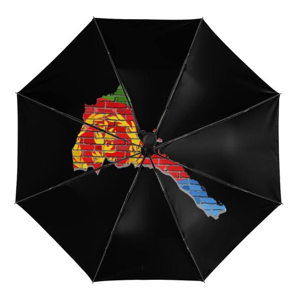 商品名:  Eritrea Brick Map Flag Travel Umbrella Lightweight 3 Folding Portable Compact Umbrella for Rain Auto Open Closeブラン...