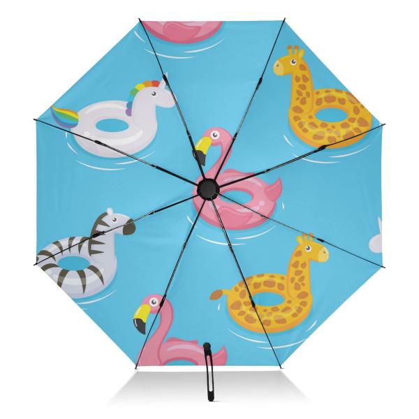 商品名:  Colorful Swimming Rings with Flamingo Unicorn Giraffe Zebra on Blue Automatic Windproof Waterproof Umbrella, Foldi...