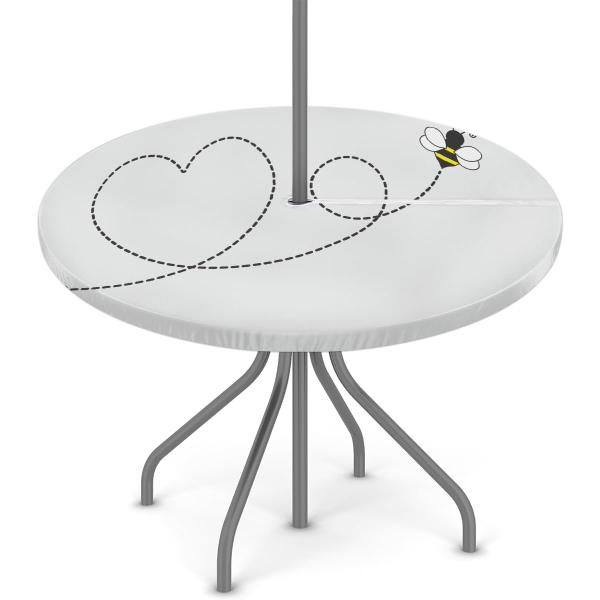 商品名:  XMNYGJ Heart Flying Bee Round Fitted Tablecloth with Umbrella Hole Zipper for Patio Picnic Tables Elastic Outdoor ...