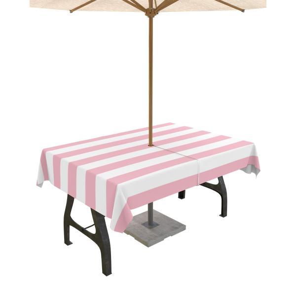 商品名:  Outdoor Indoor Tablecloth with Umbrella Hole and Zipper Pink and White Stripes Waterproof Outdoor Tablecloths 60x8...