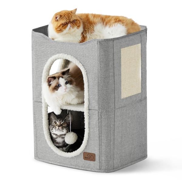 商品名:  Bedsure 2 Story Cat House - Cat Bed Condos for Indoor Cats with Scratch Pad and Fluffy Ball Hanging, Small Pet Cav...