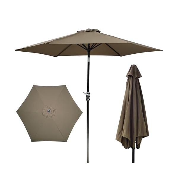 商品名: Elevon (イレブン) 9フィート アウトドア テラス 傘 プッシュボタン チルト&amp;クランク付き ビーチパラソル サンシェード用 6本の頑丈な金属骨付き UV耐性 防水 庭 裏庭 デッキ プール用 Elevon 9FT...