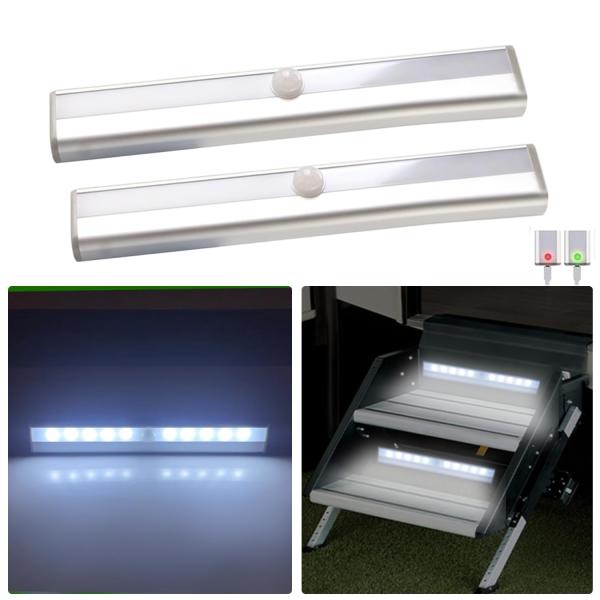 商品名: KaiDengZhe モーションアクティベートRVステップライト、10 LED USD充電 キャンピングカー 内装と外装 LEDライトストリップ 磁気モーションセンサー ナイトライトバー キャンピングカー用 (2個) KaiDen...