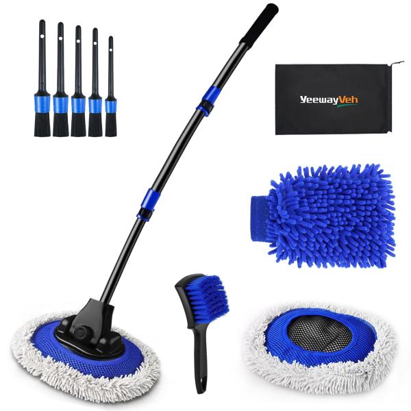 商品名:  YeewayVeh Car Wash Brush Kit, 15° Curved Long Handle Car Wash Mop with 2 Replaceable Brush Head, 6 Pack Scratch-Fr...