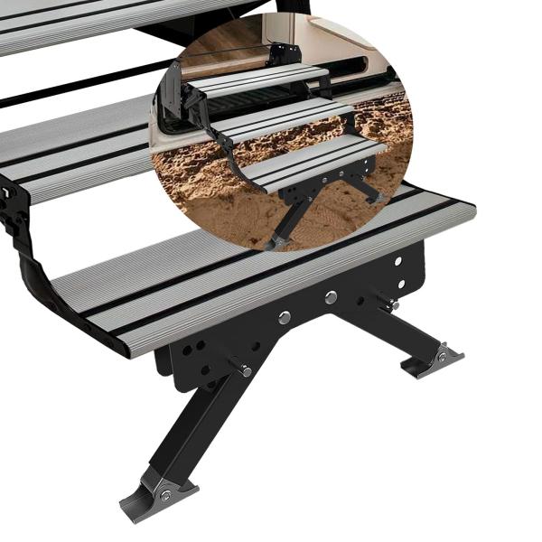 商品名: RVステップスタビライザーキット トラベルトレーラーやキャンピングカー用 屋外用 RVアクセサリー 高さ範囲 2.8インチから11.4インチ 折りたたみ式脚 最大1000ポンドまでサポート プレミアムアルミニウム素材 (ブラック)...