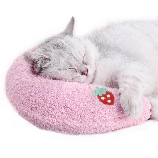 商品名: Whimsicalfox 屋内猫用猫枕、犬の枕、カットされた犬の心を落ち着かせる枕、ウルトラソフトふわふわ猫心を落ち着かせる枕、かわいい刺繍パターンのハーフドーナツ抱きしめ、洗濯機洗い可能(ピンク) Whimsicalfox Ca...