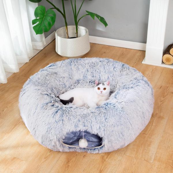 商品名:  LUCKITTY Warm Fluffy Plush Cat Dog Tunnel Bed with Washable Cushion-Big Tube Playground Toys 3 FT Diameter Longer ...