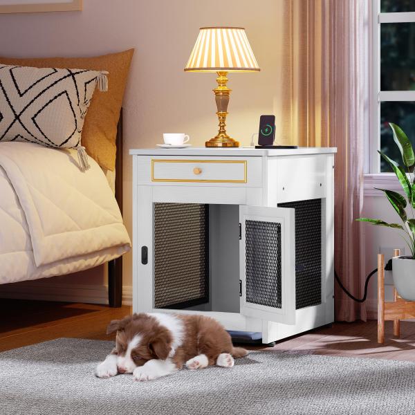 商品名:  YITAHOME Dog Crate Furniture with Dual USB Charger, Wooden Dog Kennel End Table with Cushion Tray, Drawer for Smal...