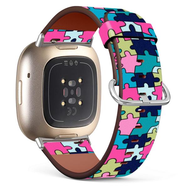 商品名: Mingdao Fitbit Versa 4 / Versa 3 / Sense 2 / Senseパターンレザーバンド交換用ストラップ、自閉症啓発8163に対応 Mingdao Compatible with Fitbit Ve...