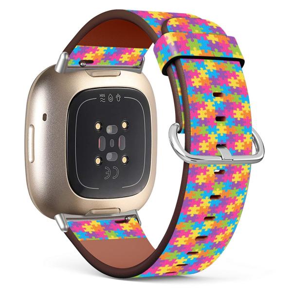 商品名: Mingdao Fitbit Versa 4 / Versa 3 / Sense 2 / Senseパターンレザーバンド交換用ストラップ、自閉症啓発8136に対応 Mingdao Compatible with Fitbit Ve...