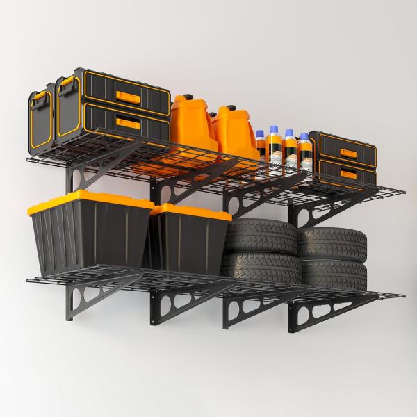 商品名: eShelf 2 x 6フィート ガレージ棚 2パック 壁取り付け棚 ガレージ/キッチン/パントリー収納に 総耐荷重800ポンド ガルゲ壁棚 ブラック eShelf 2x6 ft Garage Shelving, 2-Pack W...