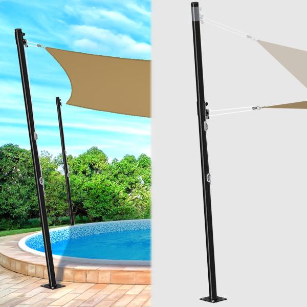 商品名: 8フィートのシェードセイルポール、高さ調節可能なサンシェードポール、パティオ、芝生、庭、デッキ、遊び場、裏庭用ダブルフォールドプーリーサンセイルポール(ブラック-1ポール) 8ft Shade Sail Poles,Height-...