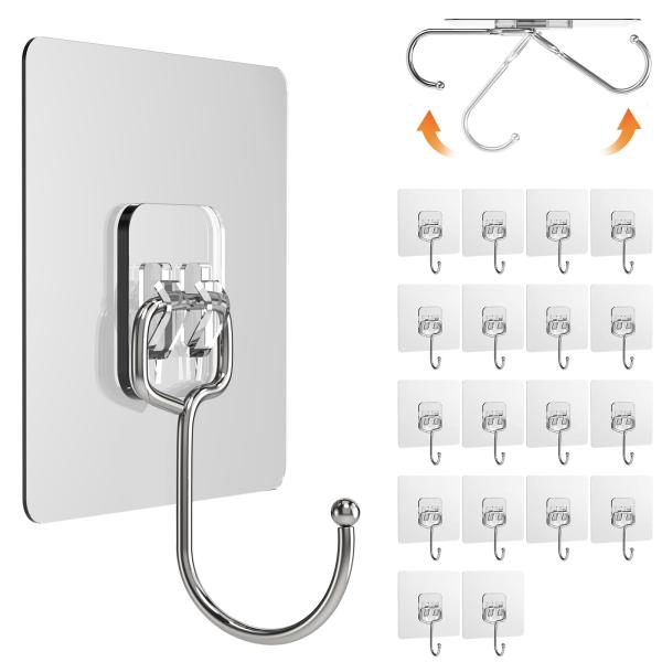 商品名: Lsnisni 大型粘着フック 吊り下げ用 20個パック 壁掛けフック 高耐久 44ポンド(最大) クリアで取り外し可能な強力な粘着フック 防水 防錆 浴室/キッチンに多用途 Lsnisni 20 Pack Large Adhes...