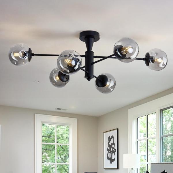 商品名:  hesoge Modern Sputnik Ceiling Lights Black Semi Flush Mount Ceiling Fixture with Glass Globes 6 Light Chandelier f...