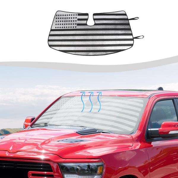 商品名: SQQP フロントガラスサンシェード 2018-2024 Dodge RAM 米国国旗サンシェード ヒートシールド サンバイザーマット SQQP Windshield Sunshade Compatible with 2018-2...