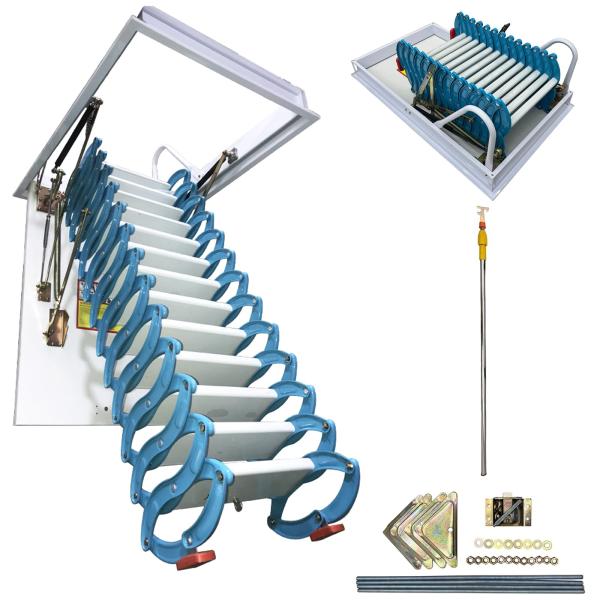 商品名:  TECHTONGDA 10.5ft Attic Ladder Pull Down Ceiling Folding Loft Ladder Stairs Blue 13 Steps Mg-Al Alloy Opening Size...