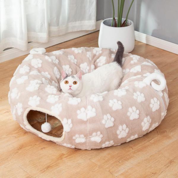 商品名:  LUCKITTY Cat Tunnel Bed for Indoor Cats - Round Tunnel Donut Small Dog Calming Cute Modern Pet Beds with Jacquard ...