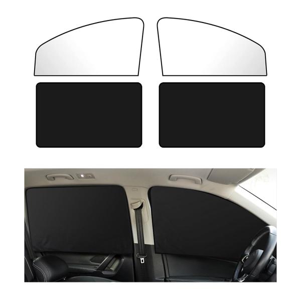商品名: Suvnie 車用サイドウィンドウサンシェード4点、磁気オートウィンドウシェードスクリーンブロッカー、日光熱と紫外線からの保護 プライバシーサイドサンシェードカーテン 赤ちゃん用 旅行用カーアクセサリー (ブラック+シルバー) S...