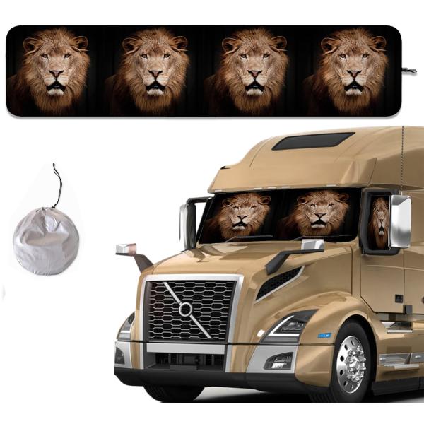 商品名: TDCQQGQQ アニマルライオン ブラック セミトラックサンシェード フロントガラスとサイドウィンドウ用 UV保護 トラックのフロントガラスカバー 紫外線/太陽の熱線をブロック セミ 商用&amp;大型リグトラックに最適 [20...