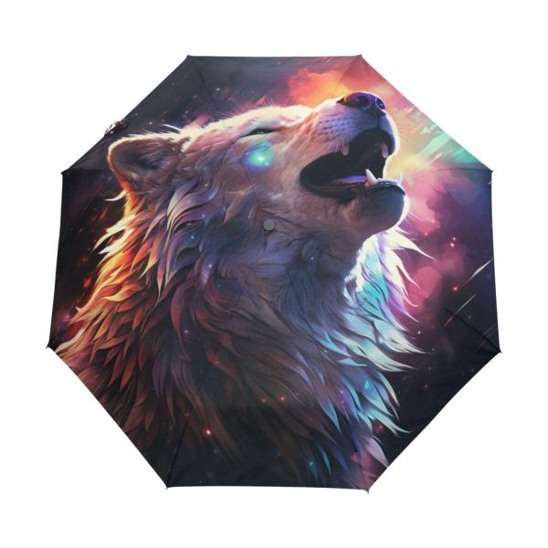 商品名:  KAAVIYO Abstract Howling Wolf Colorful Space Umbrella Windproof Automatic Foldable Umbrells Auto Open Close for Me...