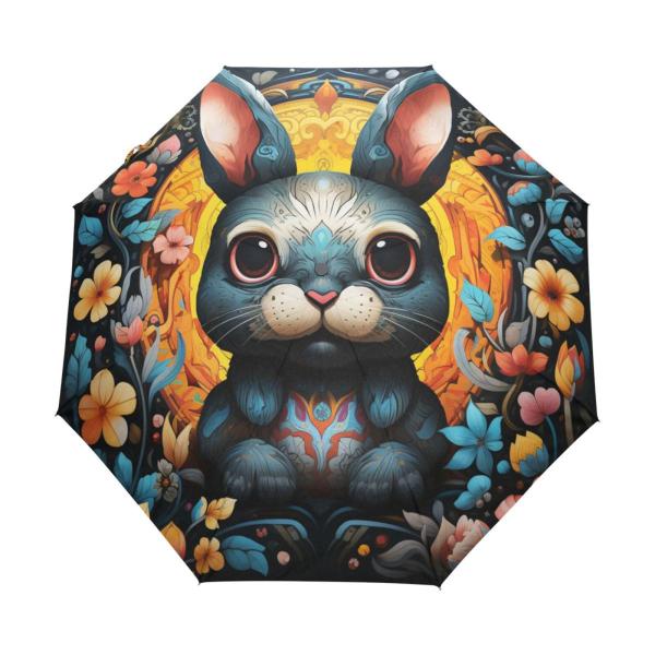 商品名:  KAAVIYO Colorful Rabbit Blue Yellow Flower Umbrella Windproof Automatic Foldable Umbrells Auto Open Close for Men ...