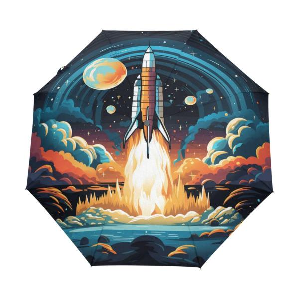 商品名:  KAAVIYO Blue Dark Art Rocket Sky Umbrella Windproof Automatic Foldable Umbrells Auto Open Close for Men Women Kids...