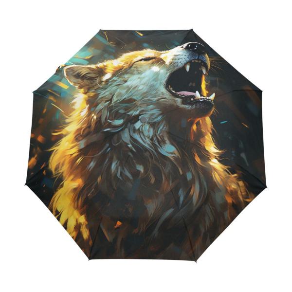 商品名:  KAAVIYO Abstract Angry Wolf Yellow Space Umbrella Windproof Automatic Foldable Umbrells Auto Open Close for Men Wo...