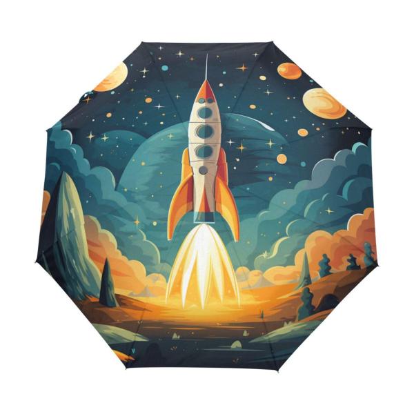 商品名:  KAAVIYO Moon Space Flying White Rocket Umbrella Windproof Automatic Foldable Umbrells Auto Open Close for Men Wome...