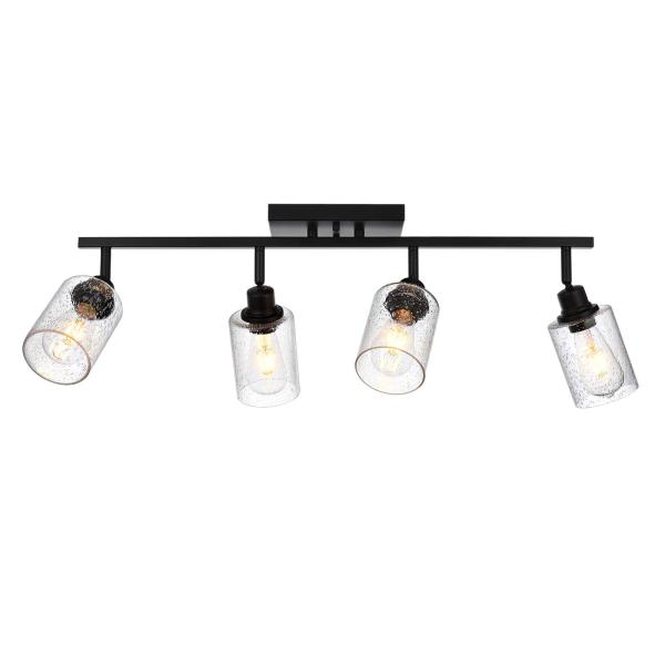 商品名:  PENDRION Modern Complete Track Lighting Kits 4 Lights Black Vanity Light with Seeded Glass Shade,Industrial Inddoo...