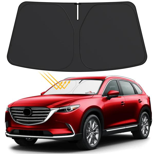商品名: Motomate 車用フロントガラスサンシェード - 2016-2024年式のマツダ CX-9 CX9 スポーツユーティリティSUV用 収納ポーチ付き 丈夫な素材 折りたたみ式カーサンバイザー 紫外線と太陽の熱保護 アップグレード...