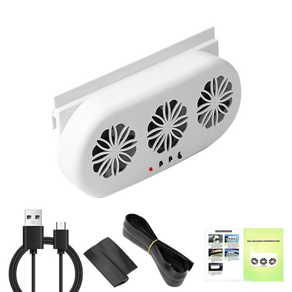 商品名: ソーラー式車用排気ファンUSB、車用排気ファン、3つのファン、2レベルの低ノイズソーラーカーウィンドウファン、12Vカーラジエーターファン、省エネ換気口ラジエーター空気清浄機、トラック、RV、セダン用。 Solar Powered...