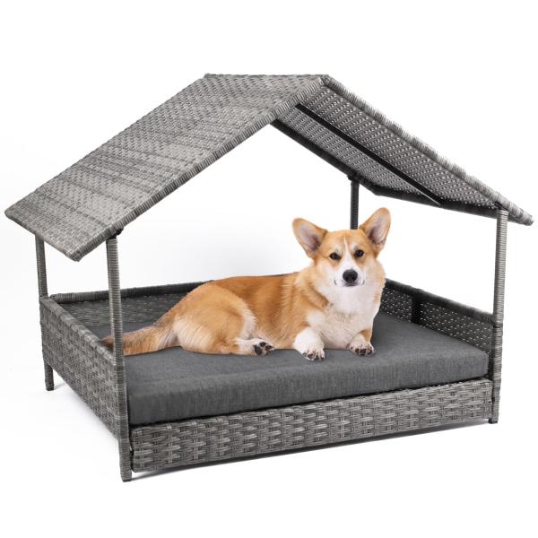 商品名:  Heeyoo Wicker Dog House, Elevated Rattan Dog Bed with Canopy, Large Dog House Outdoor with Water Resistant Cushion...