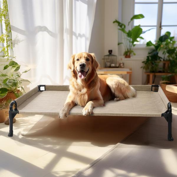 商品名:  Veehoo Elevated Raised Dog Bed - Cooling Outdoor Dog Cot with Three-Sided Fence &amp; Durable, Breathable Mesh - N...