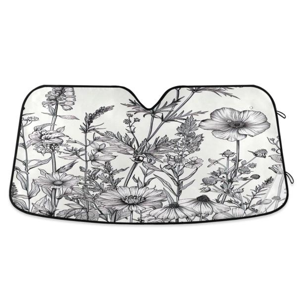 商品名: KEEPREAL(キープレアル) ブラック&amp;ホワイトフラワーフロントガラスサンシェード - 折りたたみ式車のフロントウィンドウサンシェード ほとんどのセダン、SUV、トラック用 - 紫外線をブロックし、車を涼しく保ちます ...