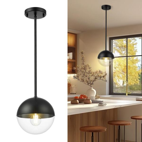 商品名:  LMS Modern Pendant Lights, Matte Black Kitchen Island Pendant Light Fixtures, Adjustable Hanging Rod Ceiling Light...