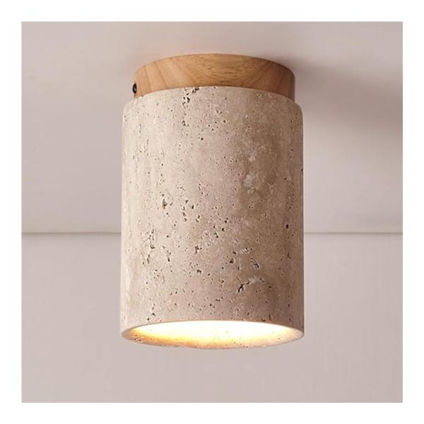 商品名:  Yellow Travertine Stone Semi Flush Mount Ceiling Light Fixture - Marble Chandelier Cylindrical Ceiling Lamp with W...