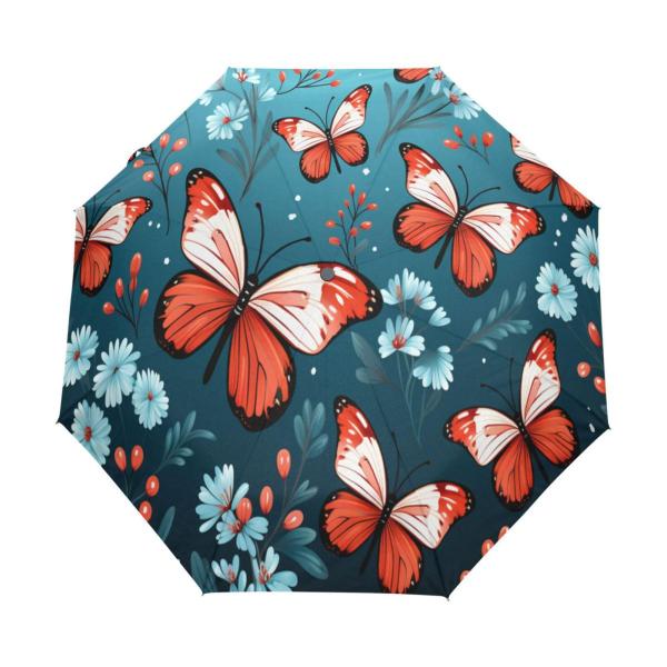 商品名:  KAAVIYO Red Butterflies Blue Flowers Umbrella Windproof Automatic Foldable Umbrells Auto Open Close for Men Women ...