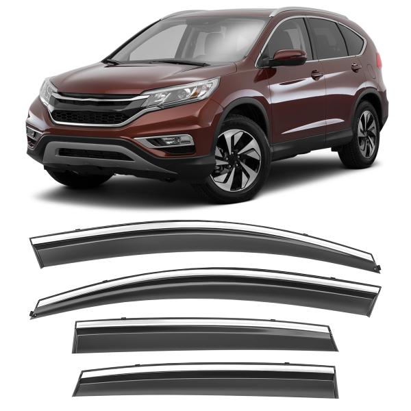 商品名:  Shatterproof Taped-On Window Deflectors for Honda CR-V 2012-2016 with Chrome Trim, Rain Guards, Window Visors for ...